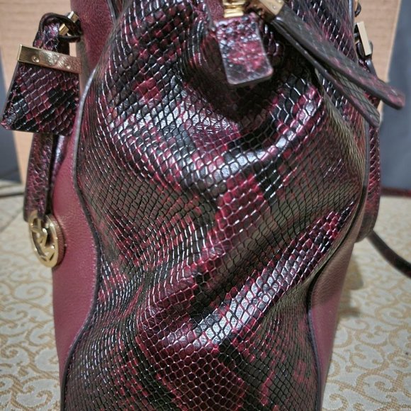 Michael Kors | Bags | Michael Kors Riley Python Burgundy Satchel Purse ...